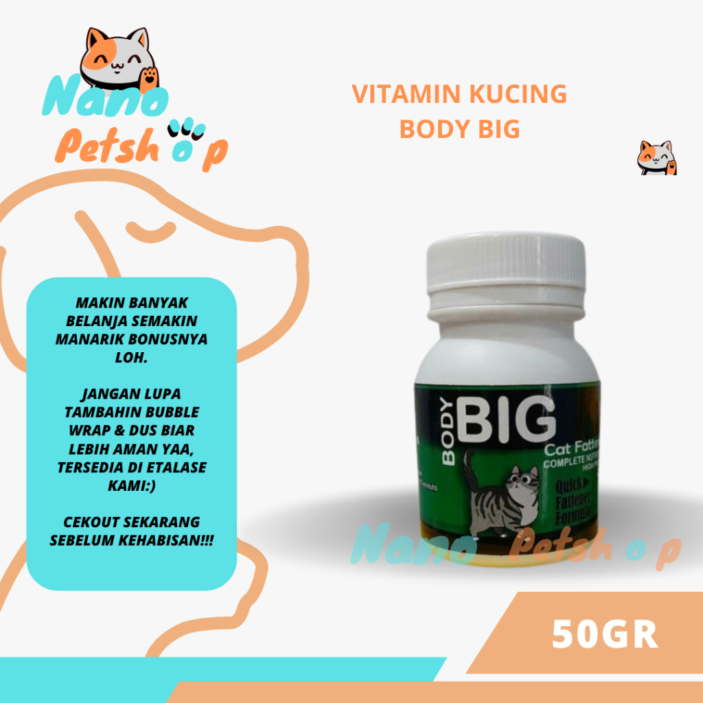 Jual Vitamin Kucing - BODY BIG CAT 50gram Vitamin Kalsium & Penggemuk ...