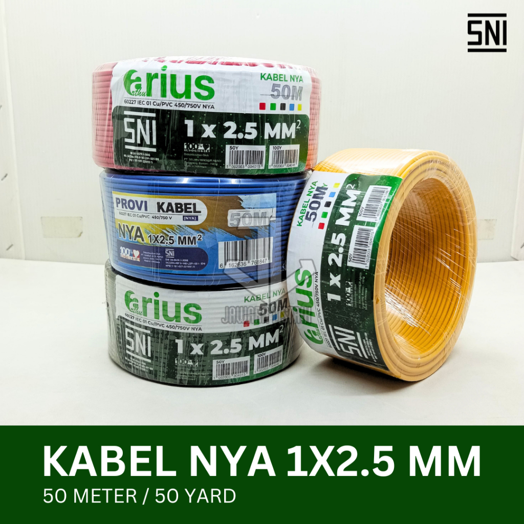 Jual NYA 1X2.5MM 50 YARD KABEL LISTRIK HITAM BIRU MERAH KUNING ROLLAN ...