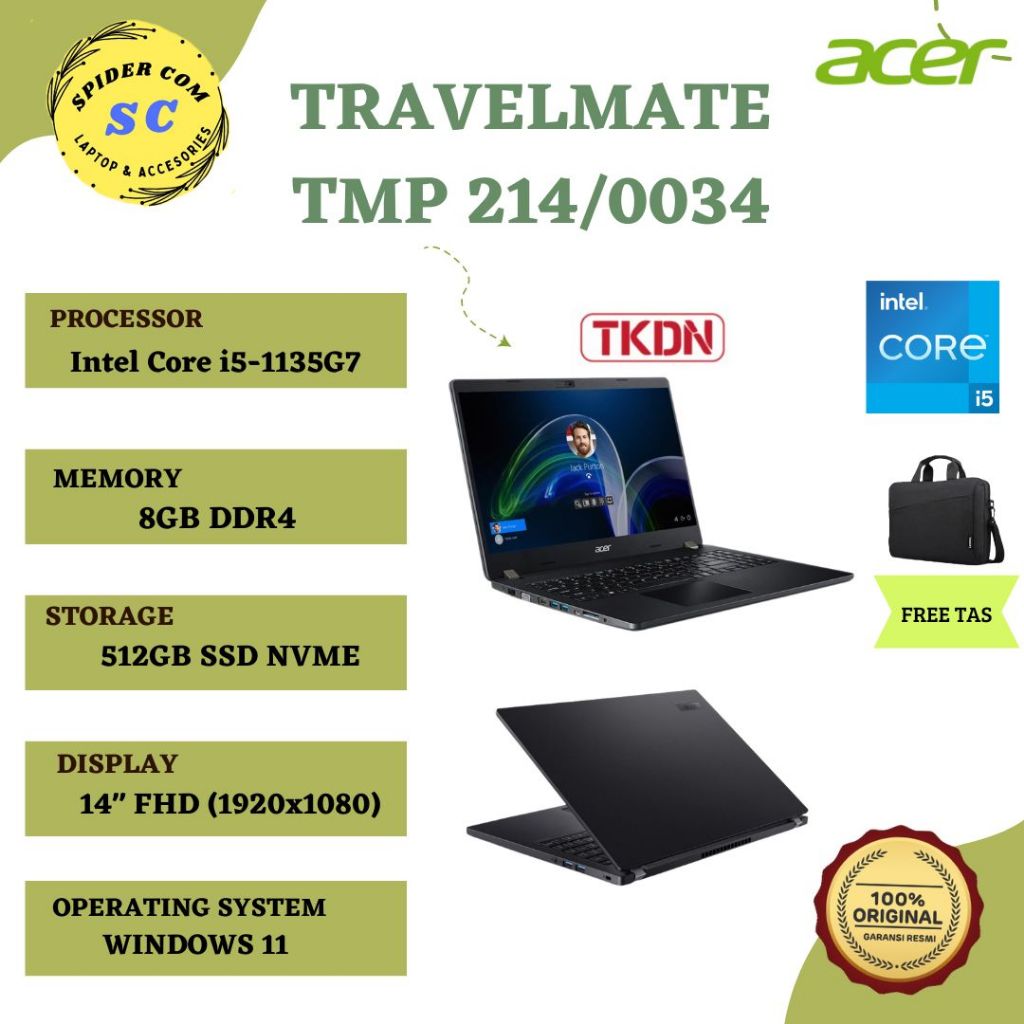 Jual ACER TRAVELMATE TMP 214/0034 (TKDN) |I5-1135G7/8GB/SSD 512GB/14 ...
