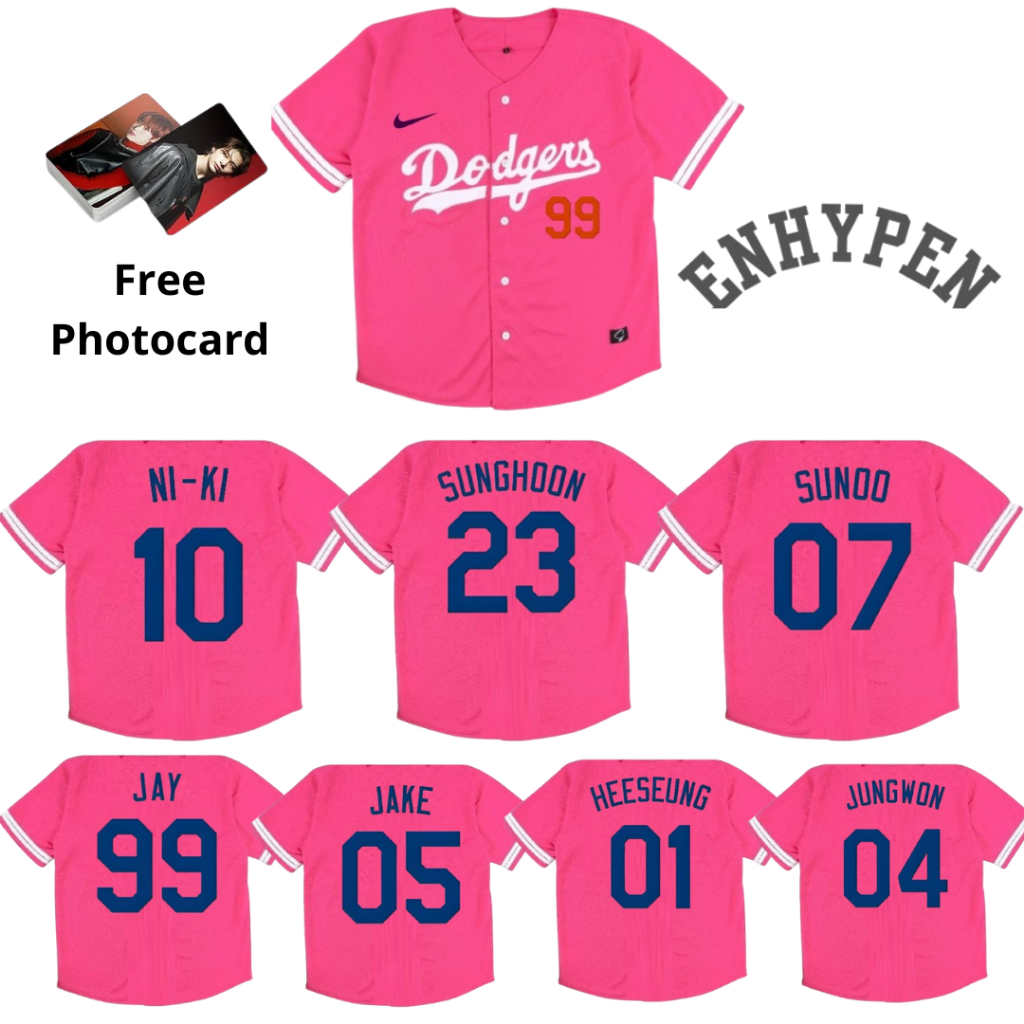 Jual Baju jersey baseball pink enhy number dodger kpop korea sunoo jay ...