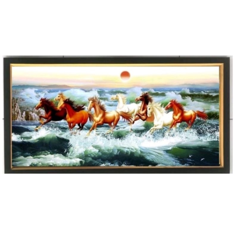 Jual Hiasan dinding cetak gambar plus bingkai kuda lari ukuran 100*50 ...