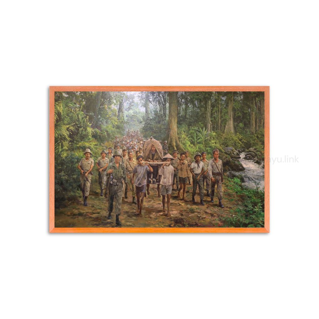 Jual Lukisan Cetak Jend Sudirman Ditandu Saat Perang Gerilya Frame Kayu ...
