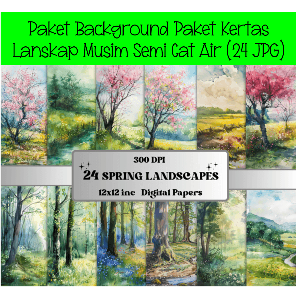 Jual Paket Background Paket Kertas Lanskap Musim Semi Cat Air (24 JPG ...