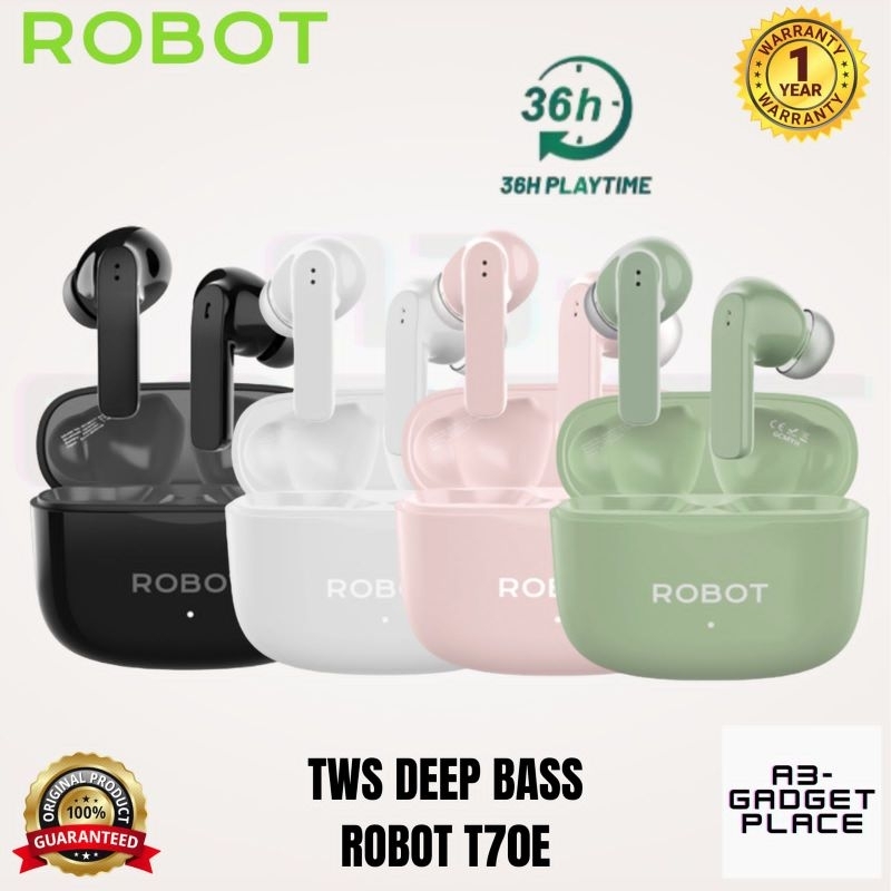 Jual Earphone Airbuds ROBOT TWS T70E Deep Bass Bluetooth 5.4 Original ...