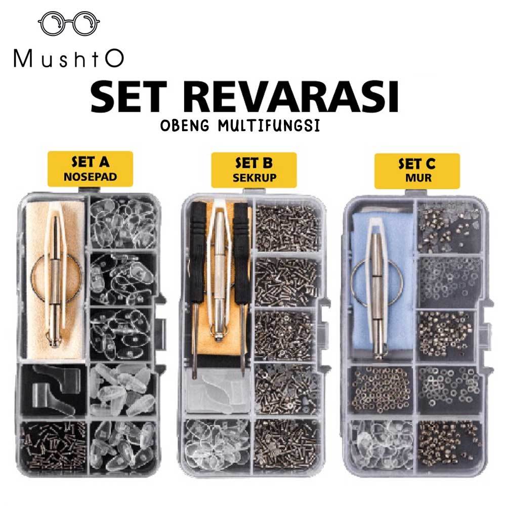 Jual Mushto Set Reparasi Kacamata Perlengkapan Kacamata Baut Sekrup Mur Obeng Nose Pad ...
