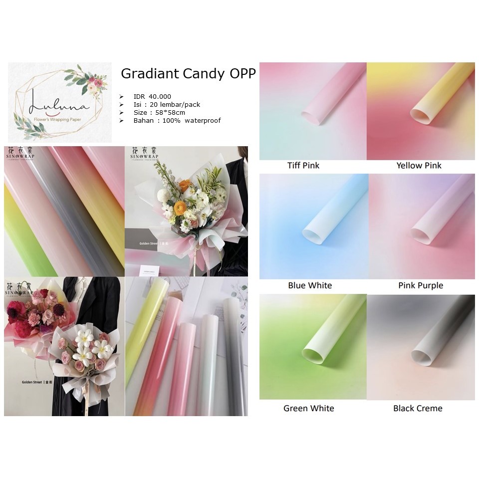 Jual Luluna / 5 LEMBAR Gradiant Candy OPP / kertas bunga / wrapping ...