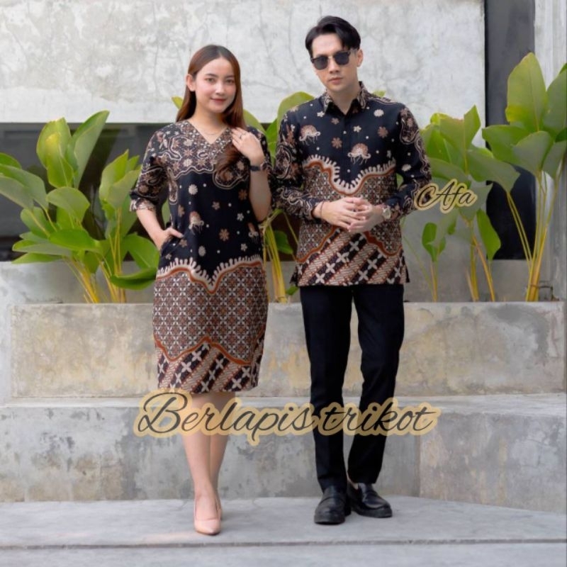 Jual DRESS BATIK COUPLE PREMIUM CEMPAKA BERLAPIS TRIKOT/ DRESS BATIK COUPLE | Shopee Indonesia