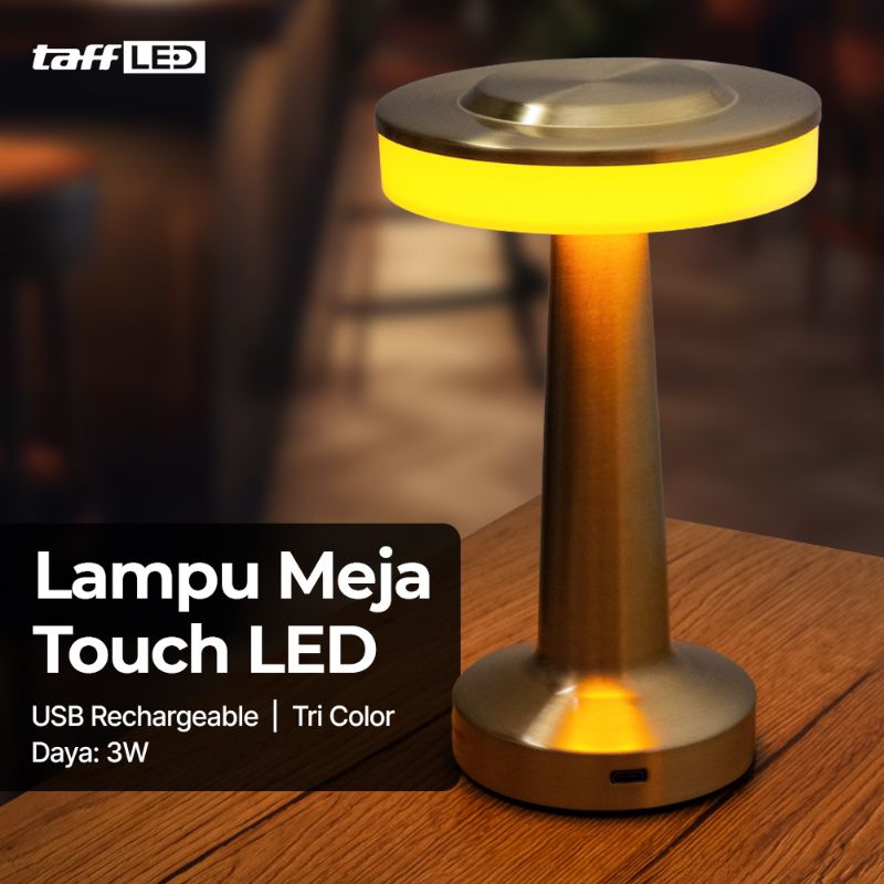 Jual Lampu Meja Hias Touch LED cantik aesthetic USB Rechargeable Tri Color 3W - BRF5 - Golden ...