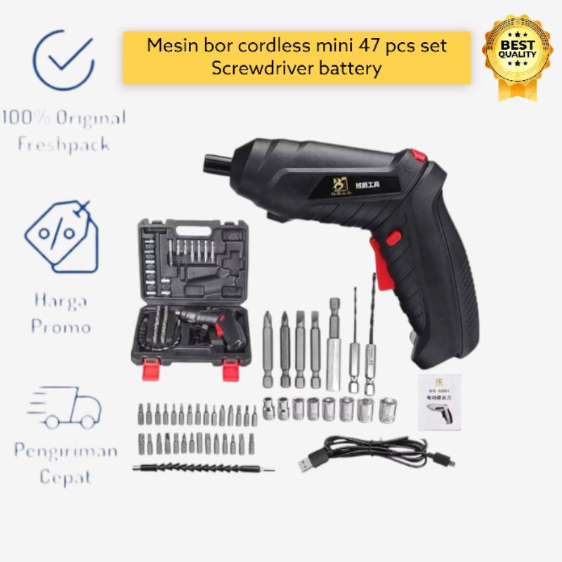 Jual MESIN BOR CORDLESS MINI 47 PCS SET 4.2 V / SCREWDRIVER BATTERY ...