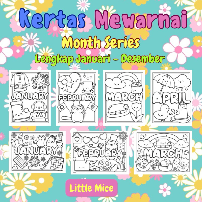 Jual Kertas Mewarnai 12 Lembar A4 Months Series Seri Bulan Coloring ...