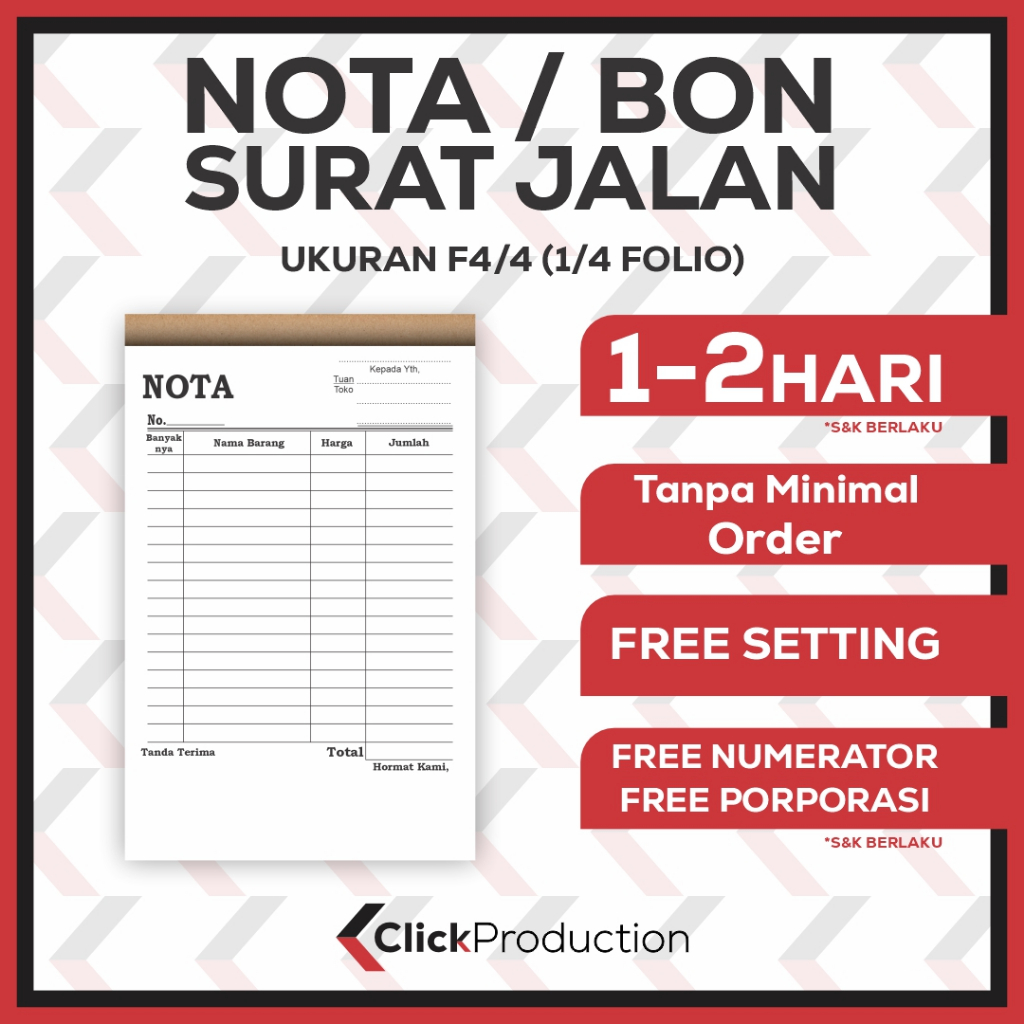 Jual NOTA / BON / SURAT JALAN COSTUME TANPA MINIMAL ORDER, UK.F4/4 (10 ...