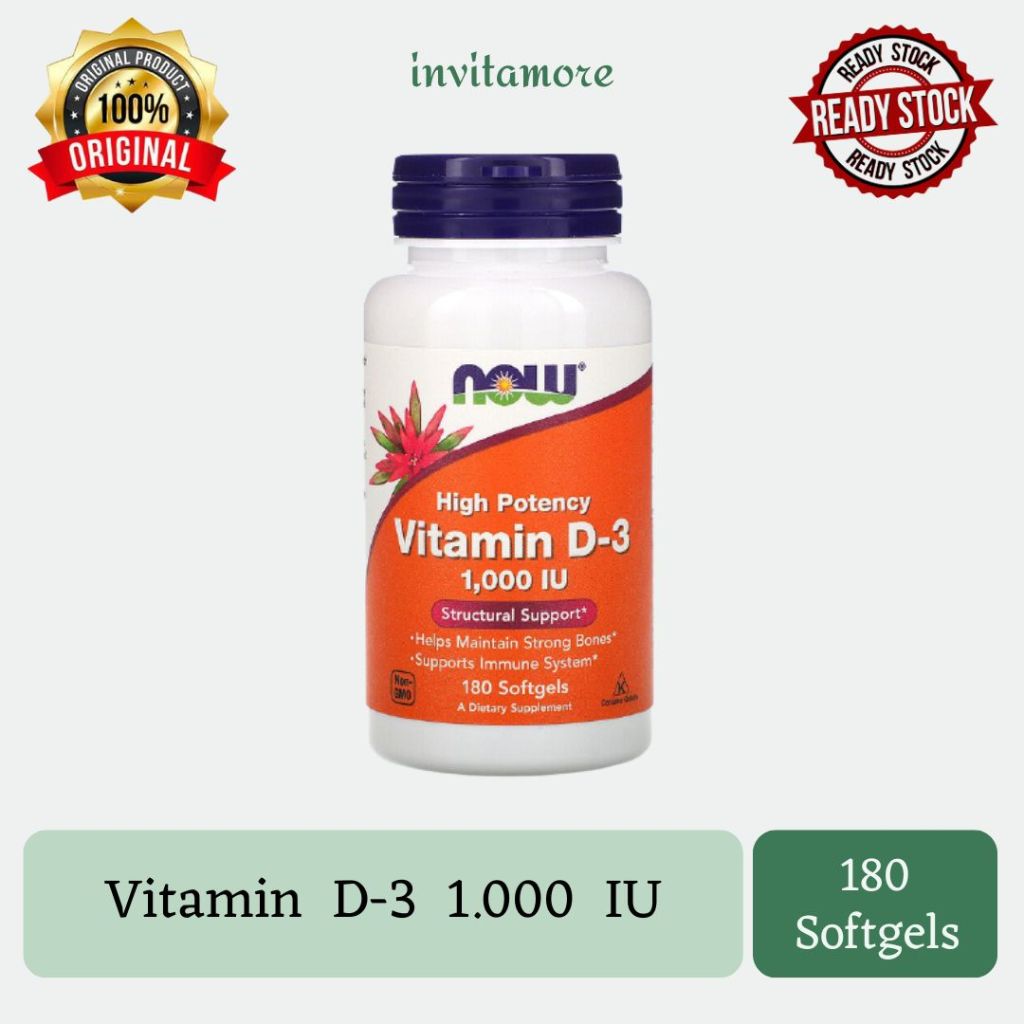 Jual NOW Vitamin D3 1000 IU Vit D-3 D 1000IU - 180 Softgels | Shopee ...