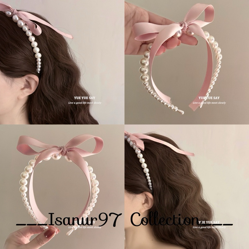Jual 2023 ikat Kepala Bando Mutiara Bando pita Retro Prancis Pink Bow ...
