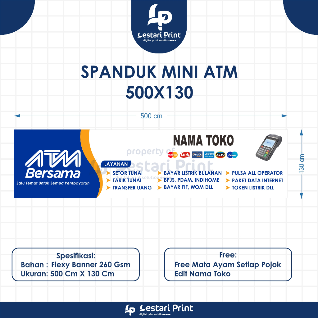 Jual SPANDUK BANNER MINI ATM / 500 CM X 130 CM / LESTARI PRINT | Shopee ...