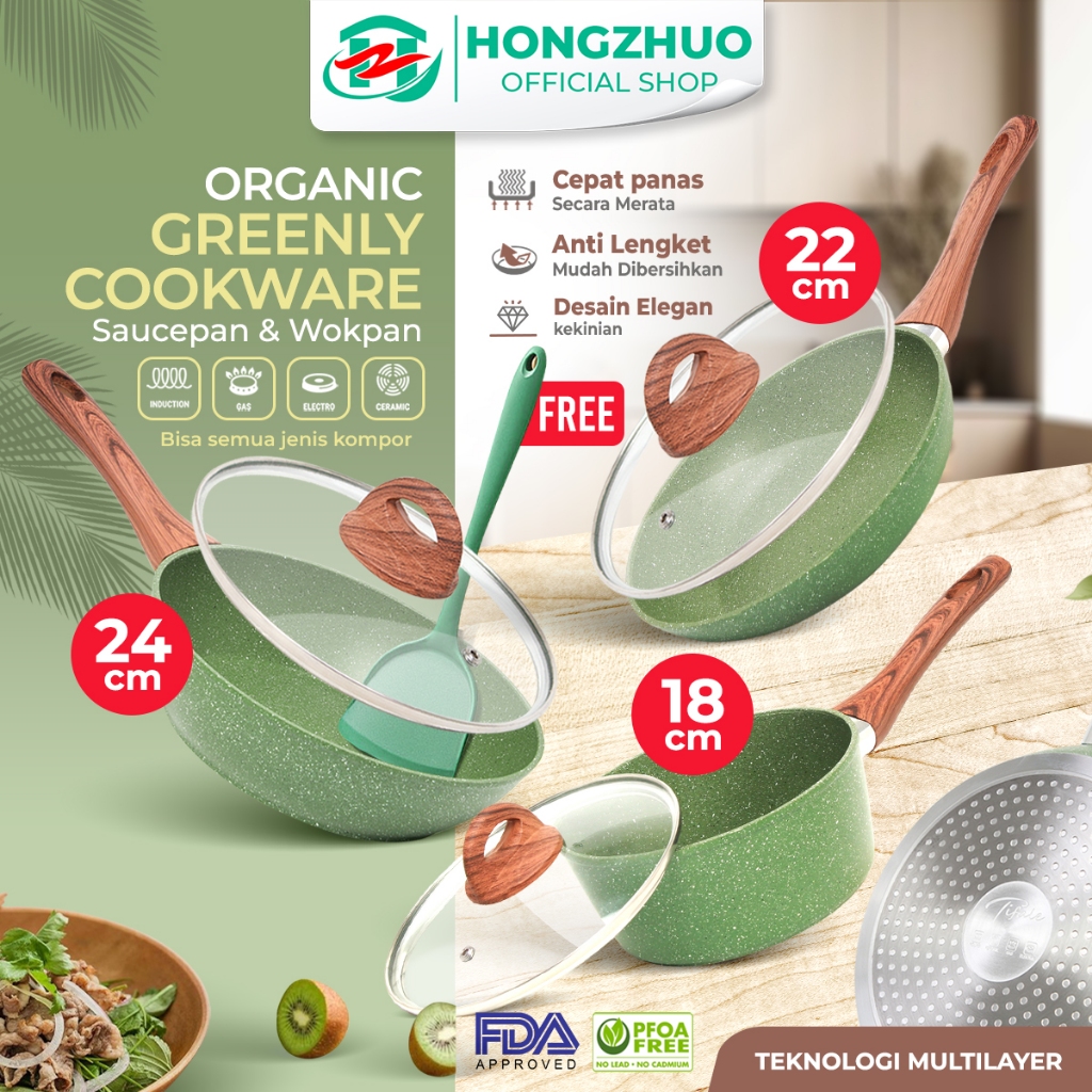 Jual Tifale by Hongzhuo 3in1 Organic Greenly Cookware Marble Coated Anti lengket Handle Bakelite ...