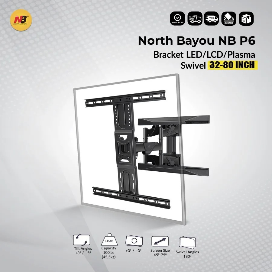 Jual Bracket / Breket Pegangan Wall TV LED LCD Swivel NB NORTH BAYOU P6 ...