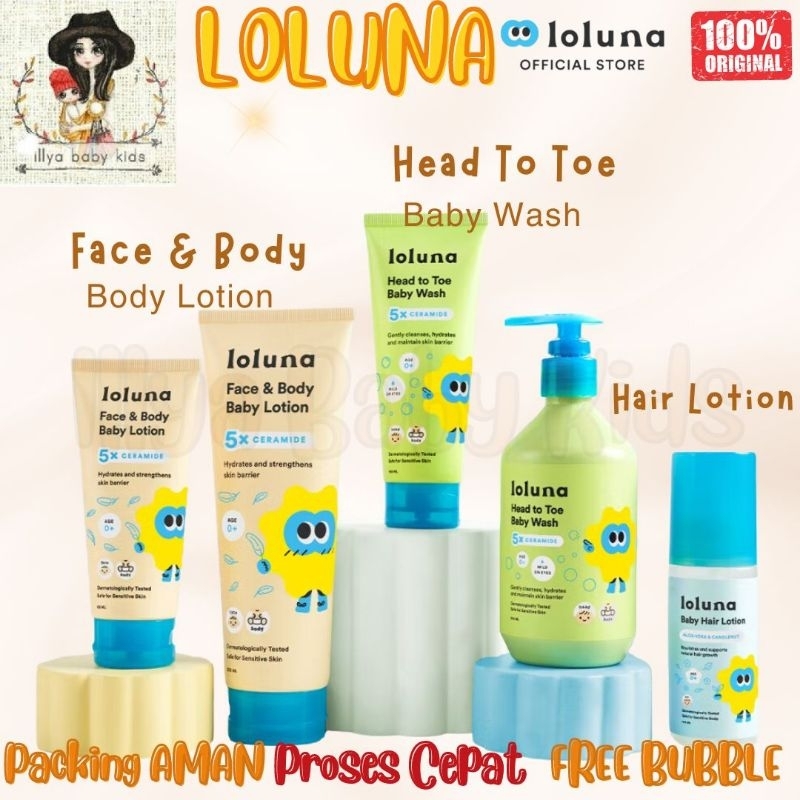 Jual LOLUNA Head to Toe Baby Wash 100ml/300ml | Face & Body Lotion 80ml ...