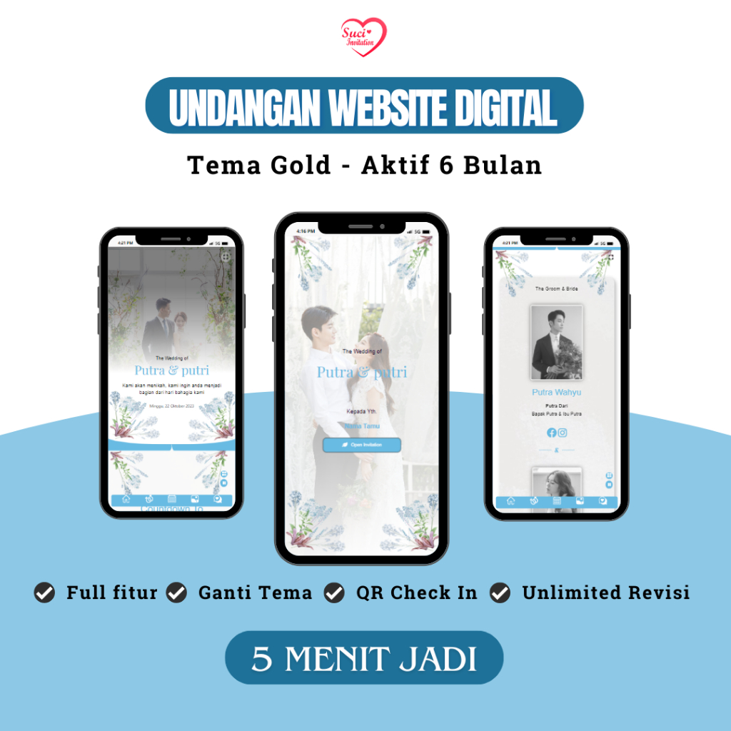 Jual Undangan Website Pernikahan Digital Tema Gold Kilat | Shopee Indonesia