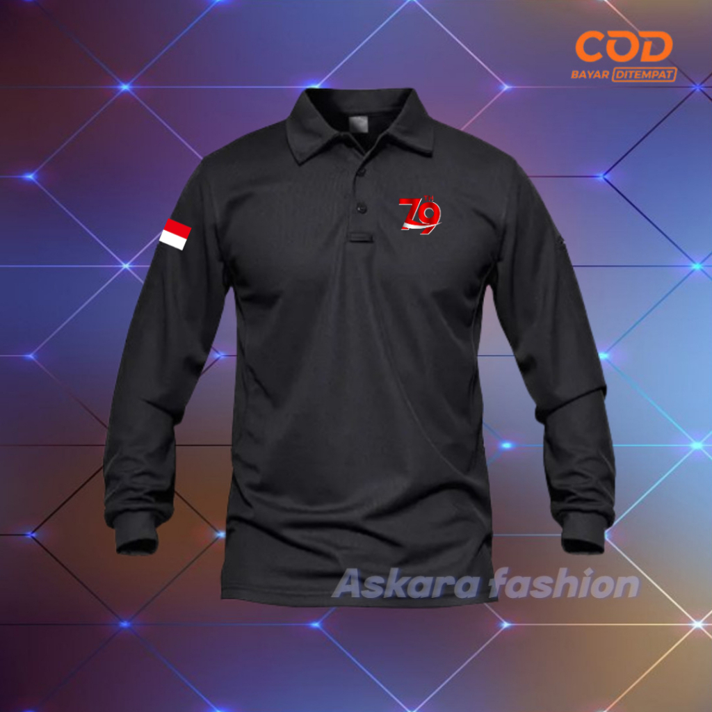 Jual Kaos Polo T-Shirt Lengan Panjang edisi kemerdekaan indonesia yang ke-79 Terkeren Pria ...