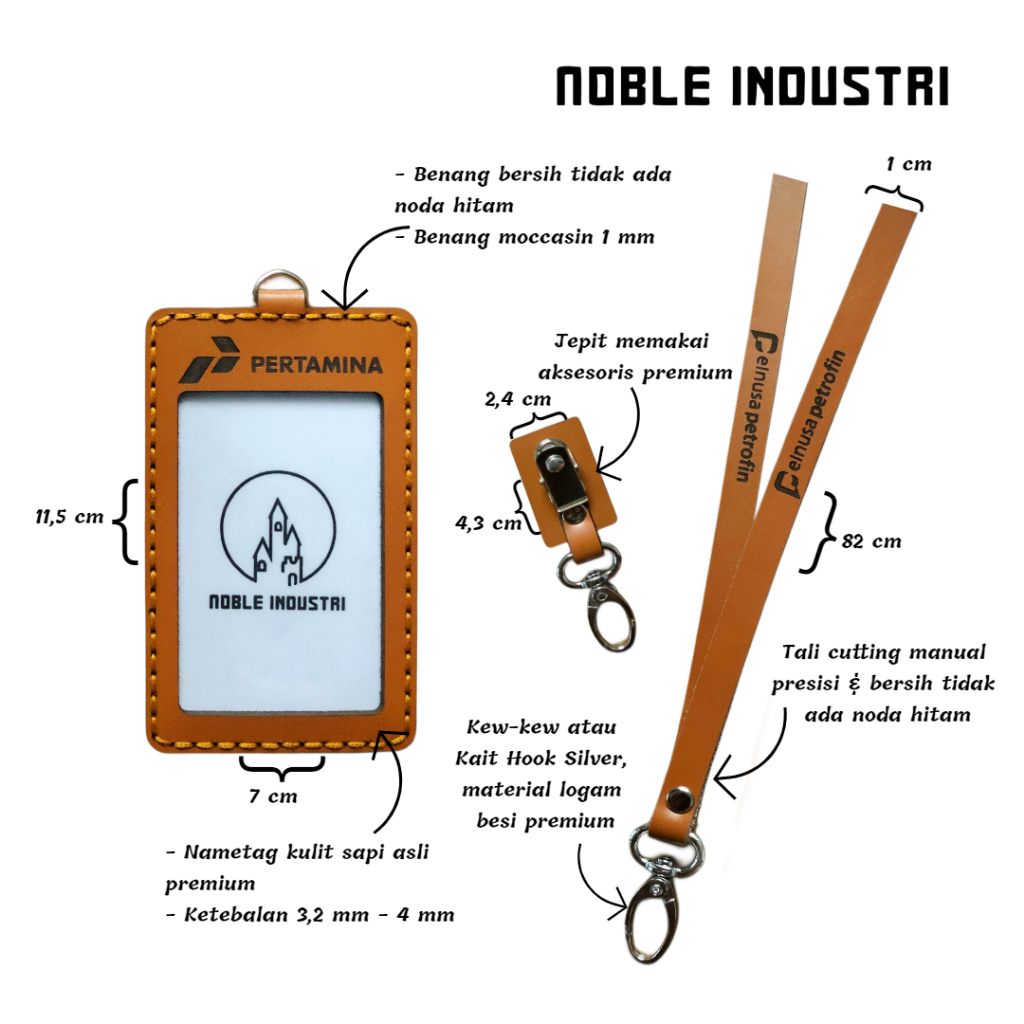 Jual ID CARD HOLDER NAME TAG LANYARD KULIT SAPI ASLI PREMIUM FREE ...