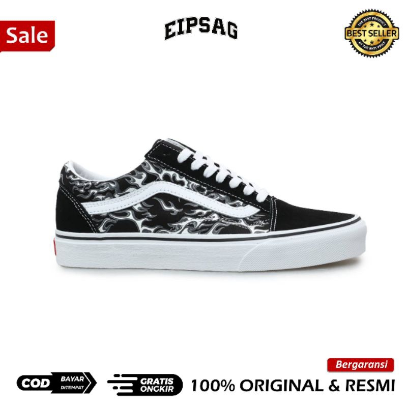 Jual Vans Old Skool Skull Flames Black True White Resmi Original Shopee Indonesia