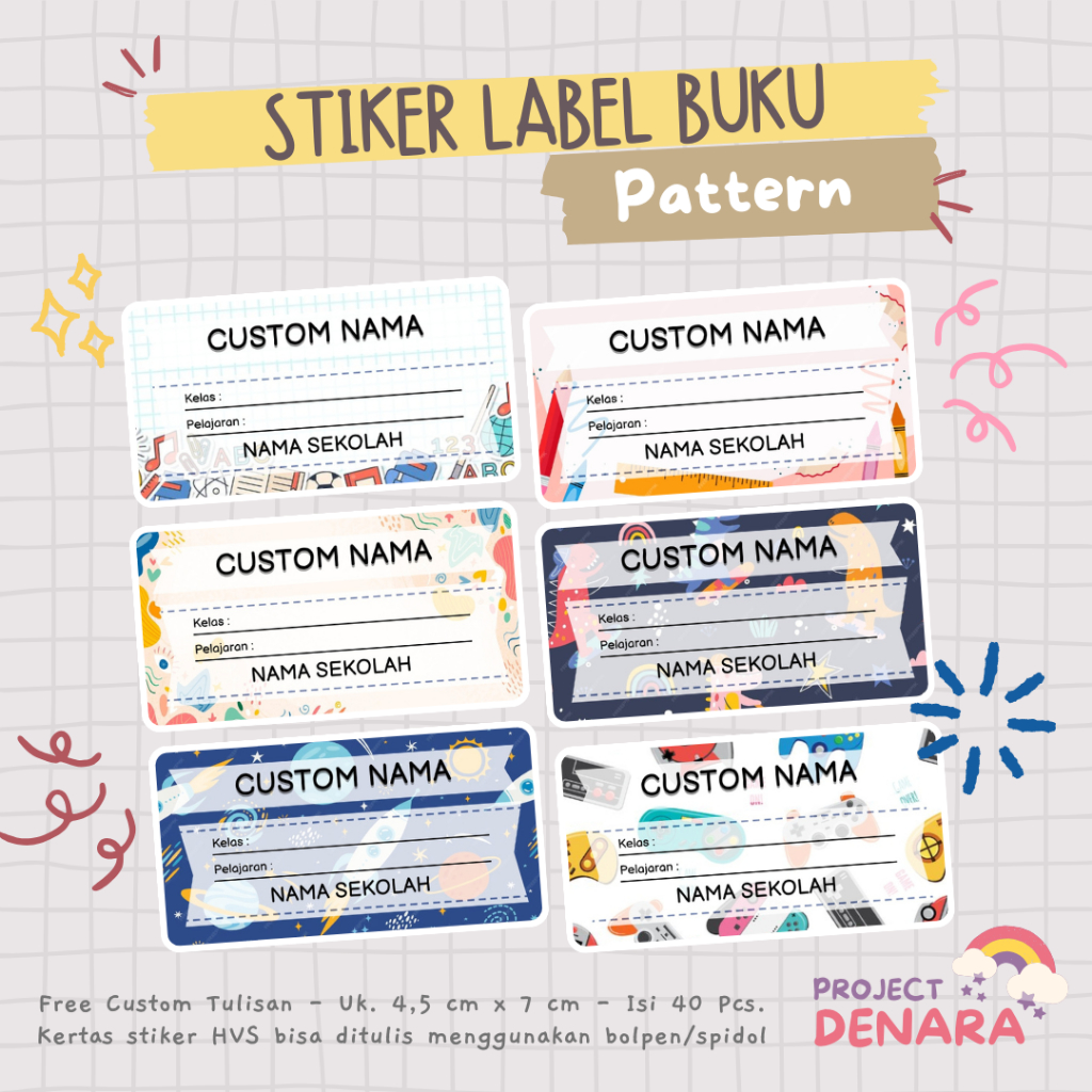 Jual 40 Pcs Stiker Label Nama Buku Pelajaran Pattern Aesthetic | Shopee ...