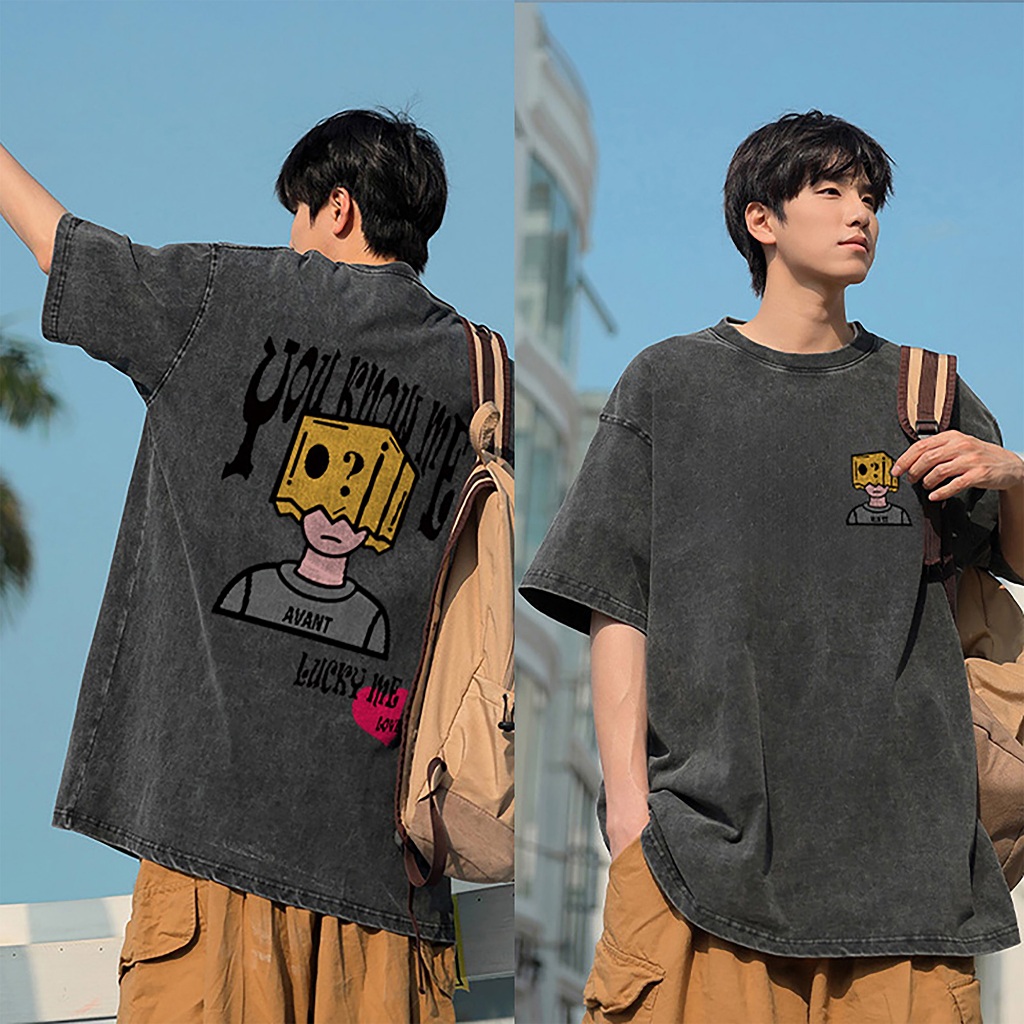 Jual PUERTO Washed Kaos Pria American hip-hop graffiti box boy Baju Oversize Pria Street Style T ...