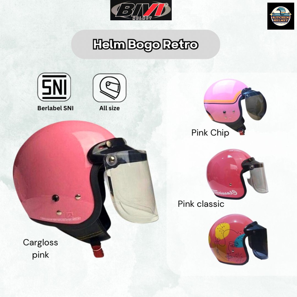 Jual Helm Bogo Dewasa Pink Wanita SNI Full Leher Ori Cepol Hijab Retro ...
