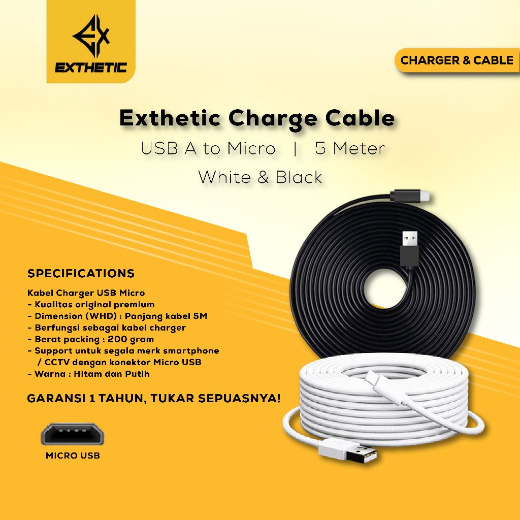 Jual Exthetic EK05 High Speed Cable Micro 5 Meter / Kabel Data CCTV DLL | Shopee Indonesia