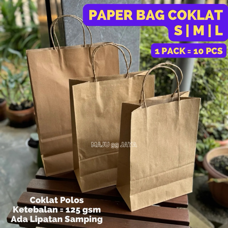 Jual (10 PCS) Tas Kertas + Tali Kertas Paper Bag Kantong Kertas Coklat ...