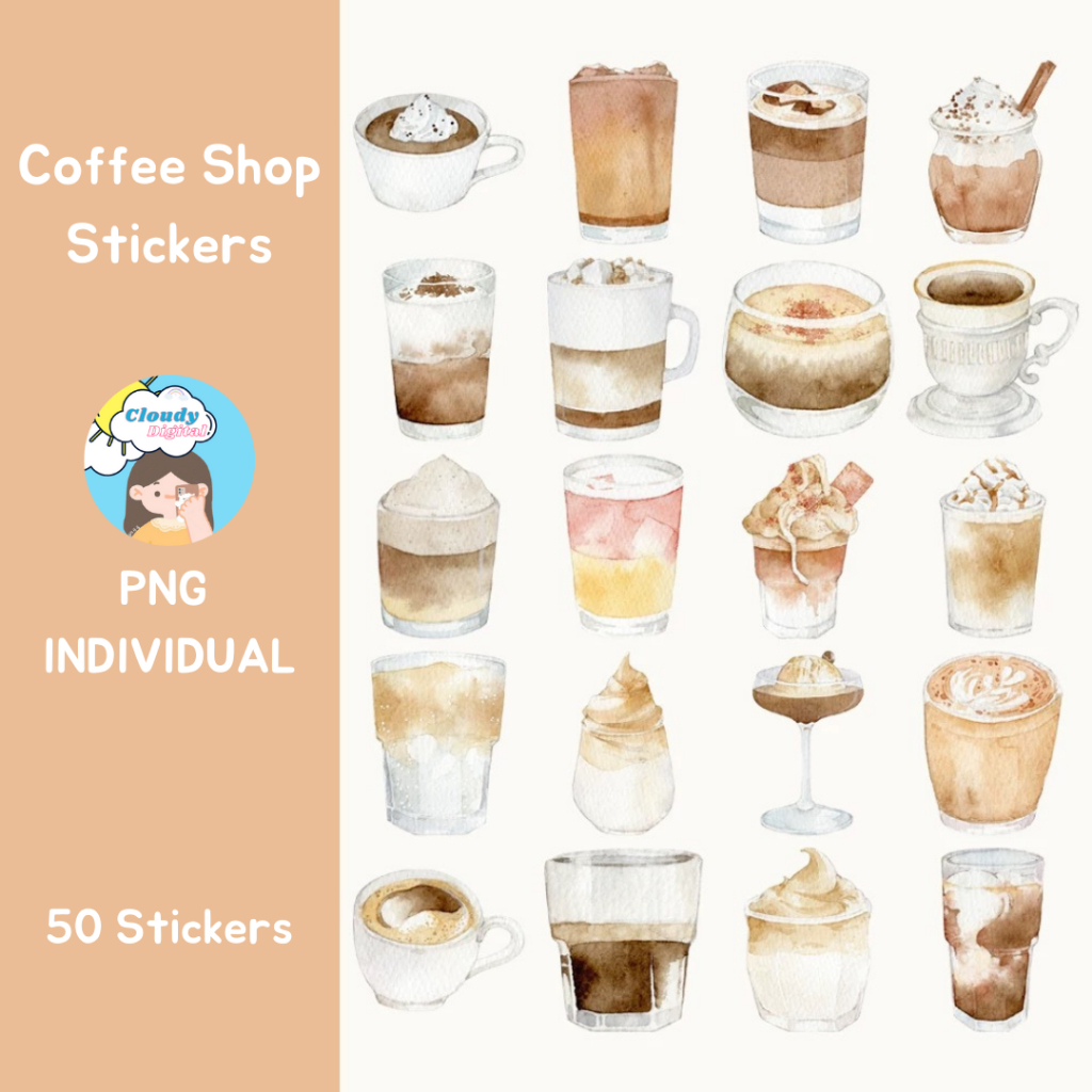Jual Sticker Digital Cute Aesthetic Coffee Shop --- Coffee Shop ...