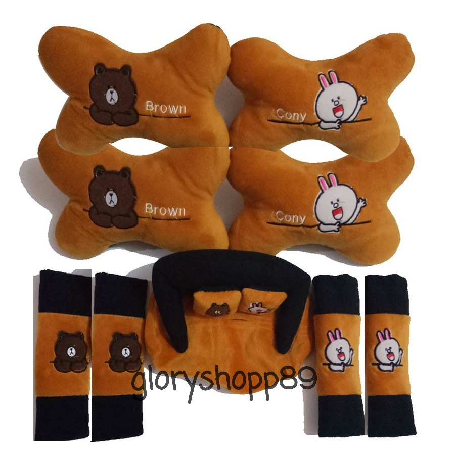Jual Bantal Mobil Panda Coklat / Bantal Set Mobil Panda Coklat / Paket ...
