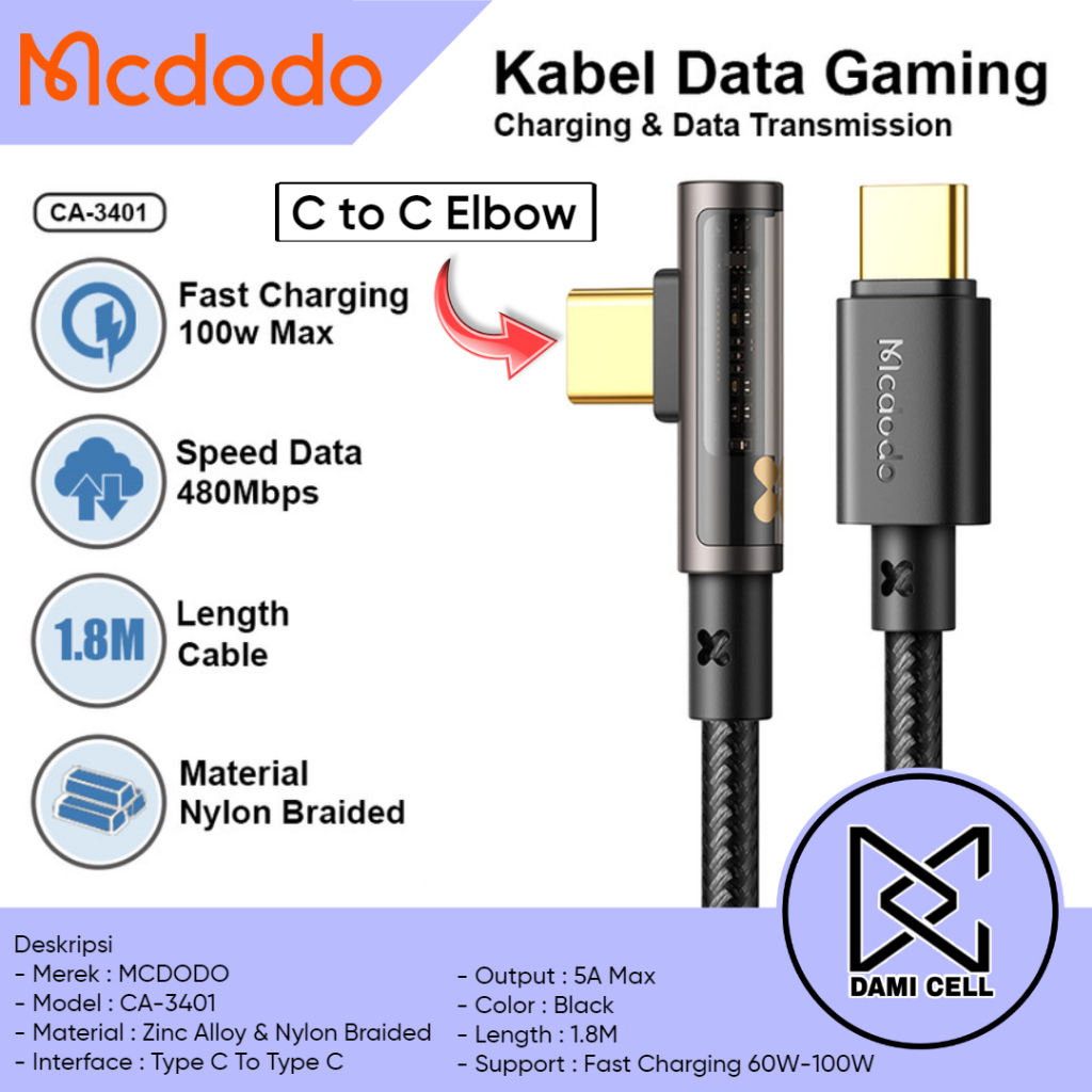 Jual Kabel Data Type C to Type C ELbow Transparent Cable Gaming PD 100W ...