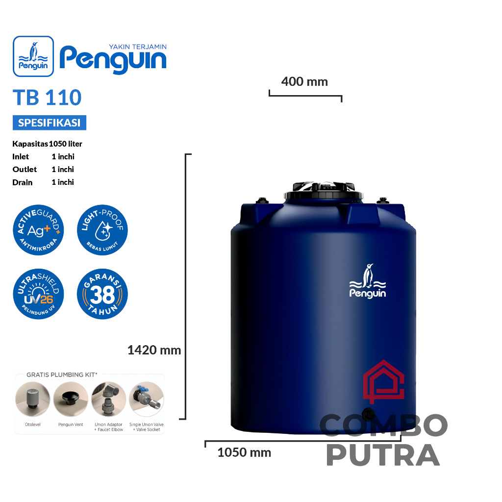 Jual Tangki Air Penguin TB 110 Biru & Orange Gratis Plumbing Kit 1 ...