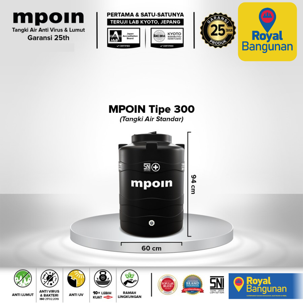 Jual Tandon Toren Tangki Air MPOIN WAVE 300 250L Anti Lumut Garansi ...
