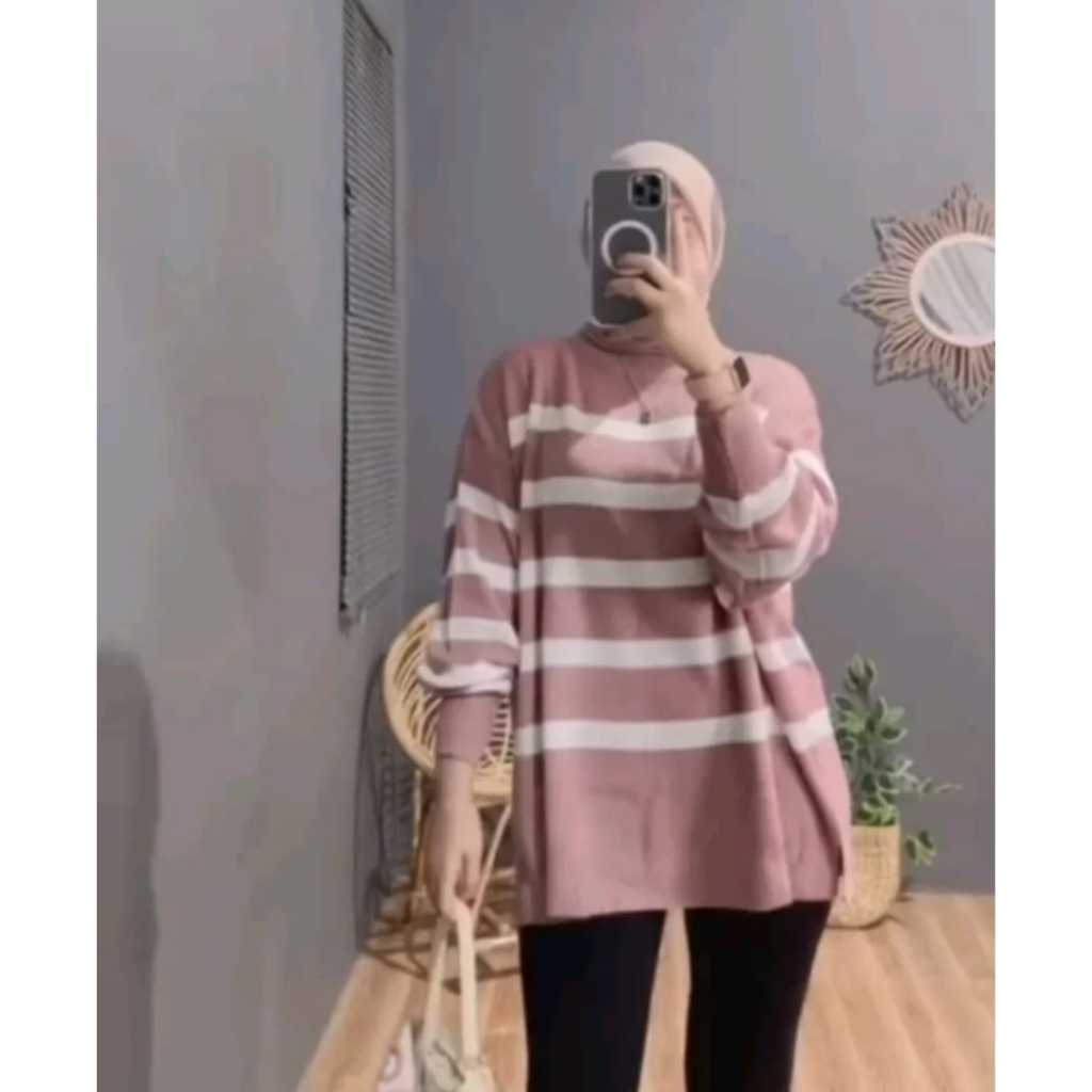 Jual Maudy Sweater Rajut Premium / Sweater Garis Garis Rajut / Harga ...