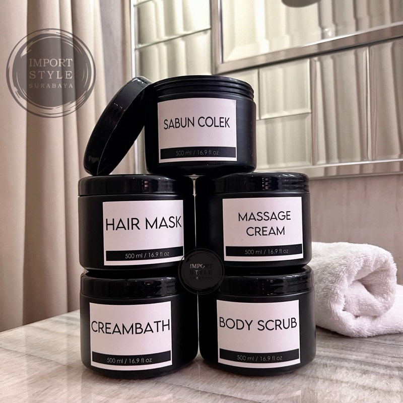 Jual tempat lulur creambath 500ML HITAM DOFF LABEL KOTAK TULISAN tempat ...
