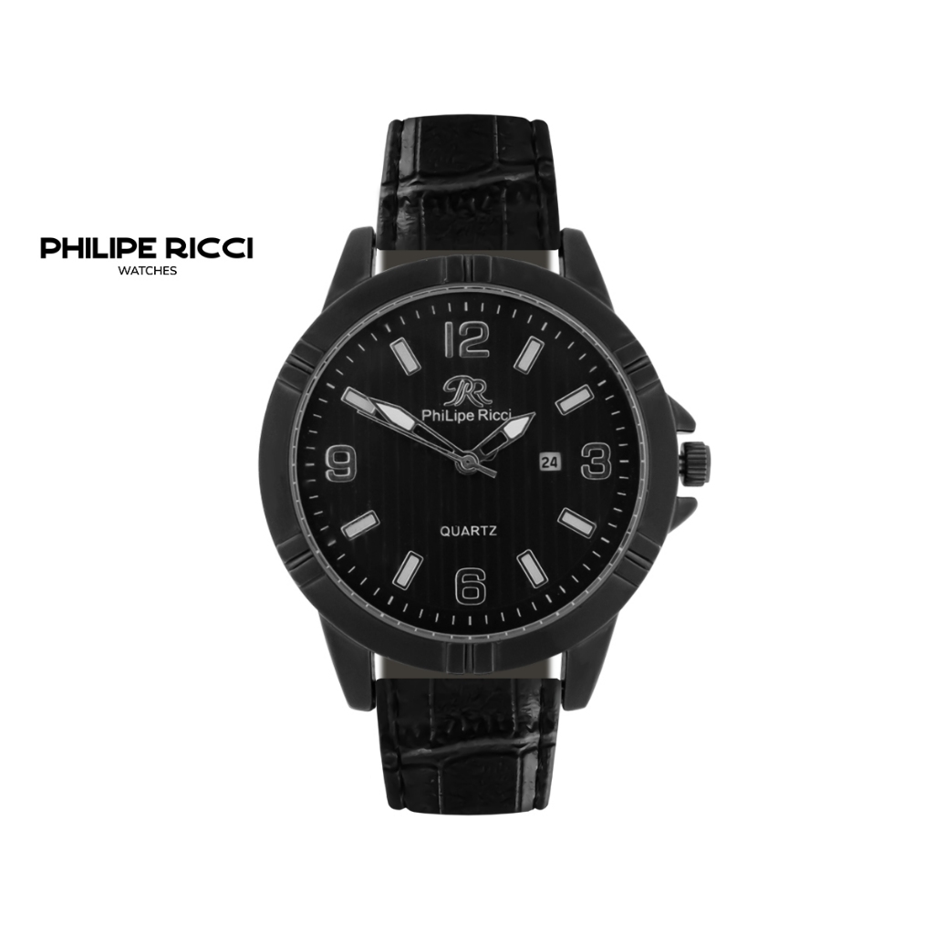 Jual PhiLipe Ricci Jam Tangan Pria Kulit Croco Hitam Simple Quartz 100% ...