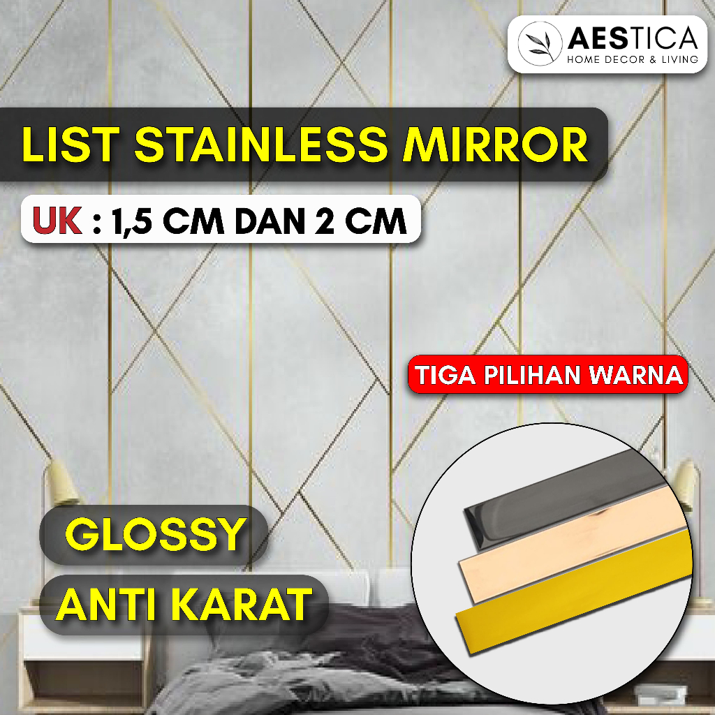 Jual List Strip Stainless Gold Hitam Mirror 1,5 cm dan 2 cm | Aksesoris ...
