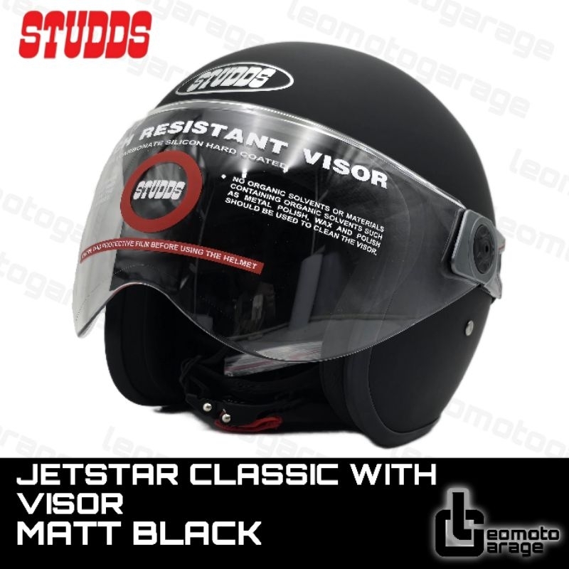 Jual HELM STUDDS JETSTAR CLASSIC WITH VISOR HELM HALF FACE MATT BLACK ...