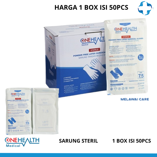 Jual Sarung Tangan Latex Onehealth Steril Handscoon Gloves Medis 1 Box isi 50 Pcs | Shopee Indonesia