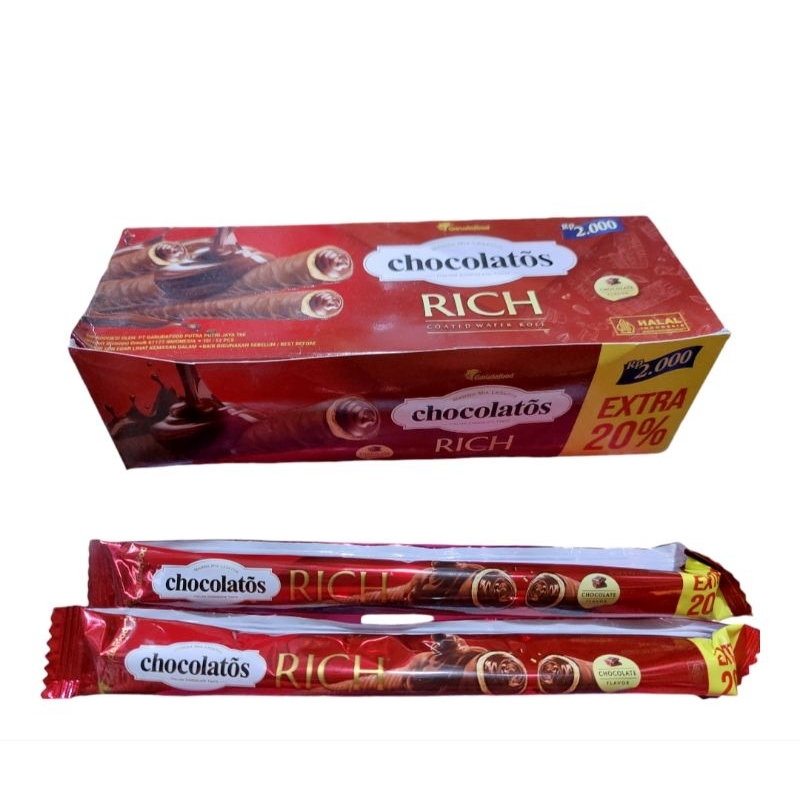 Jual Garudafood Chocolatos Rich Coated Wafer Roll isi 12 Pcs | Shopee ...