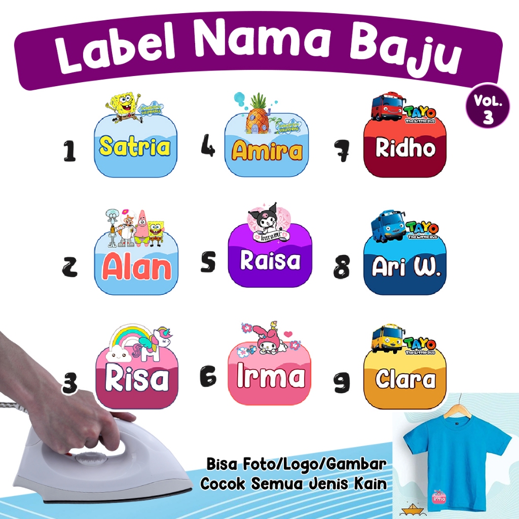 Jual STIKER BAJU NAMA CUSTOM - Vol.3 Persegi 21pcs / Stiker Kain Kaos ...