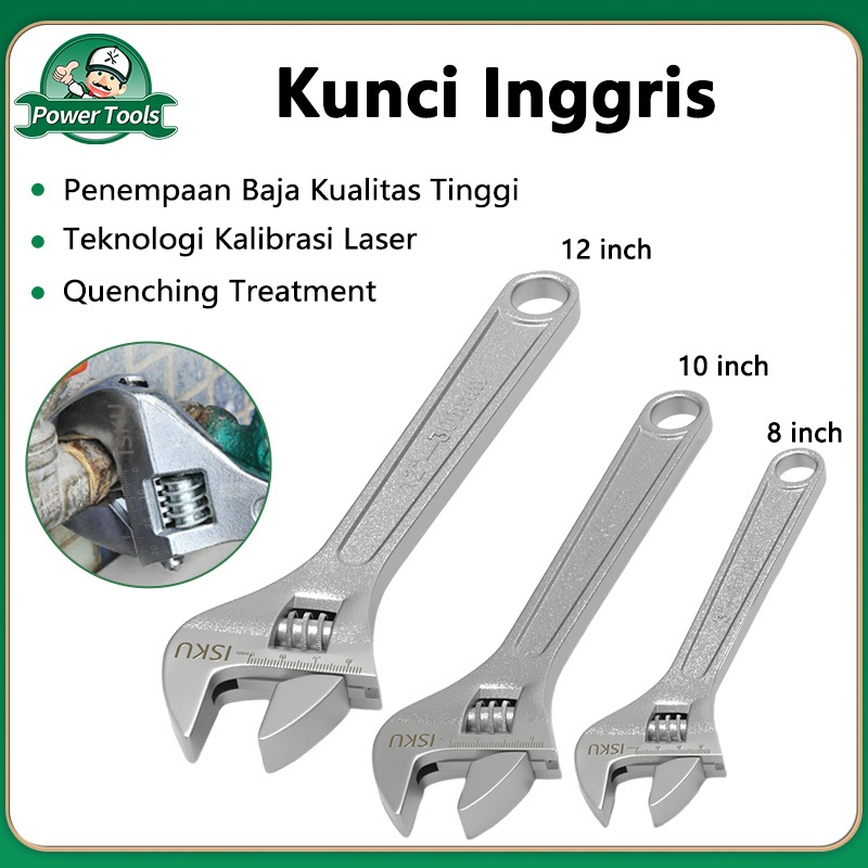 Jual ISKU Kunci Inggris Adjustable Wrench 8" 10" 12" Ingris Pipa 45 ...