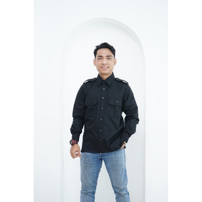Jual BAJU KEMEJA PDH HITAM / KEMEJA KANTOR MODEL NET TV / KEMEJA PDH ...