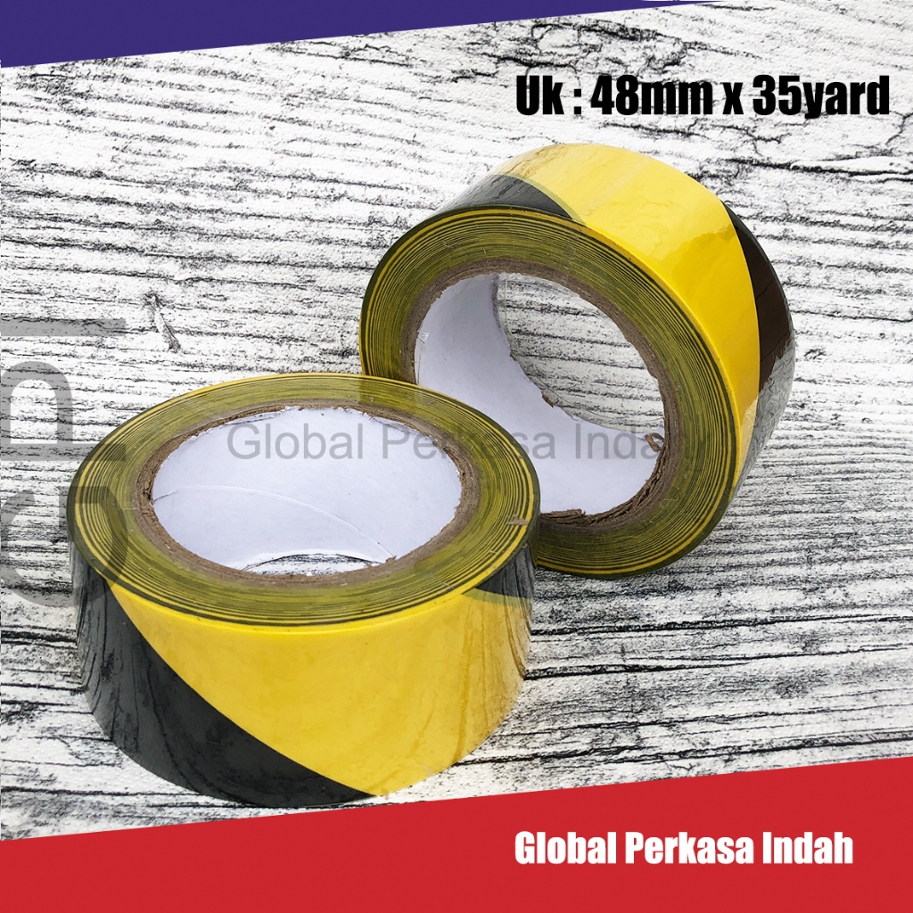 Jual 48mm x 35y Lakban Isolasi Police Line Garis Polisi Hitam Kuning Floor Marking Warning ...