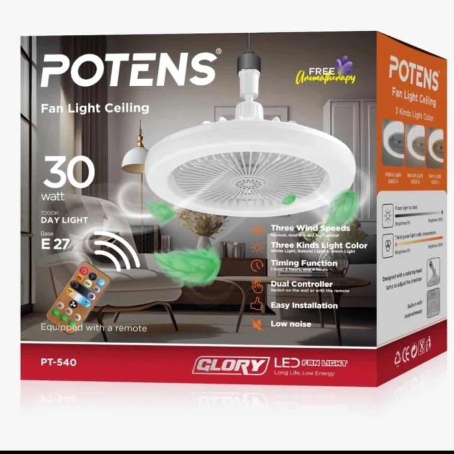 Jual POTENS GLORY LAMPU LED 30W E27 TRICOLOUR + KIPAS REMOTE SNI ...