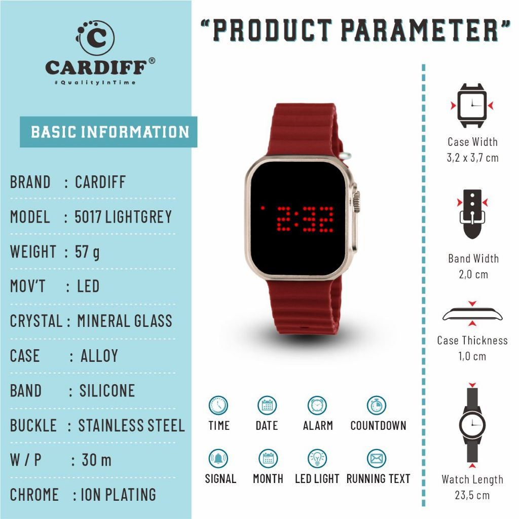 Jual CARDIFF LED 5017 Light Grey Series Jam Tangan Digital Water Resist ...