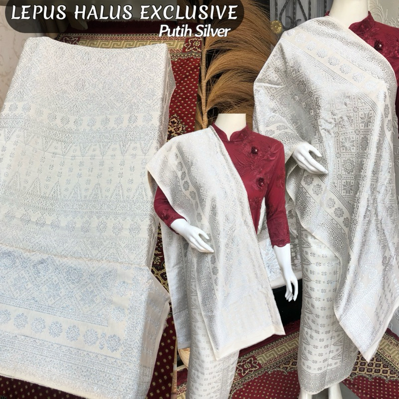 Jual Songket Lepus Halus Motif Exclusive Putih Silver BEST DEAL /Songket Tenun Palembang asli ...