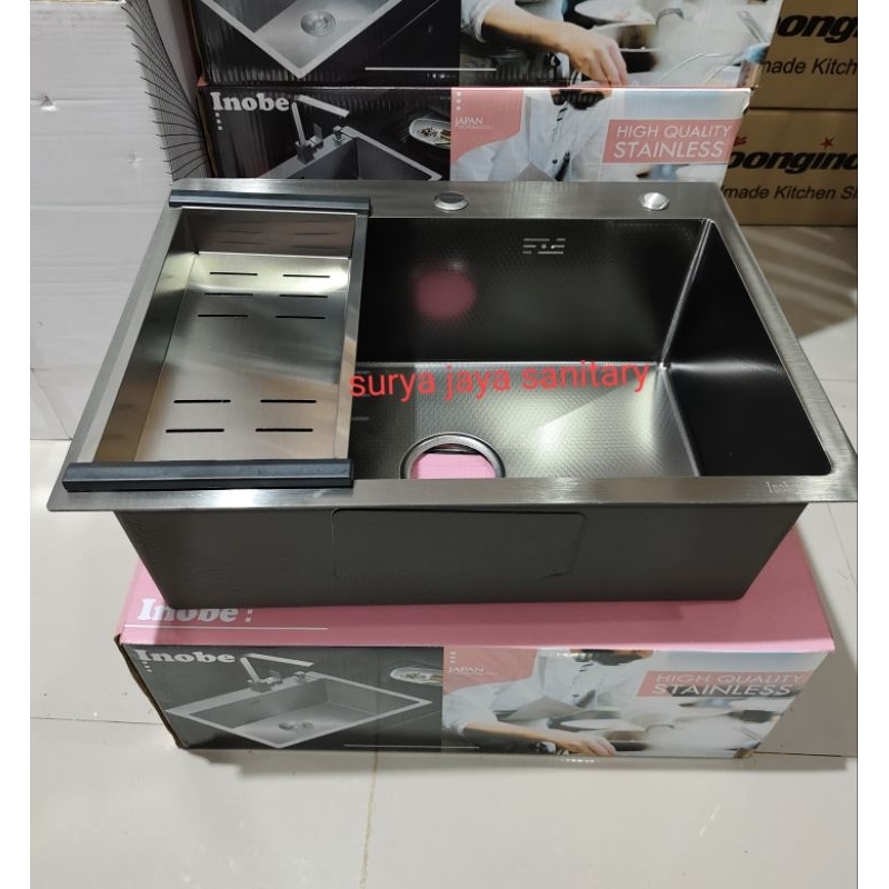 Jual kitchen sink INOBE 6045 hitam anti gores / kitchen sink 1 lobang inobe 60 x 45 | Shopee ...